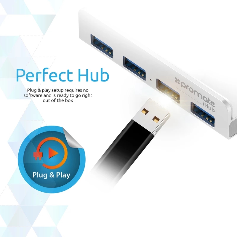Promate iHUb Ultra-Fast Mountable Aluminum 4 Port USB 3.0 Hub on LED ...